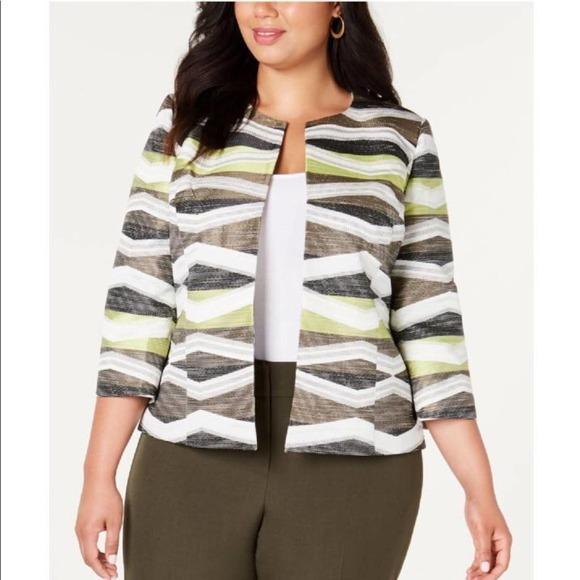 Kasper | Jackets & Coats | Kasper Striped Jewel Neck Jacquard Jacket ...
